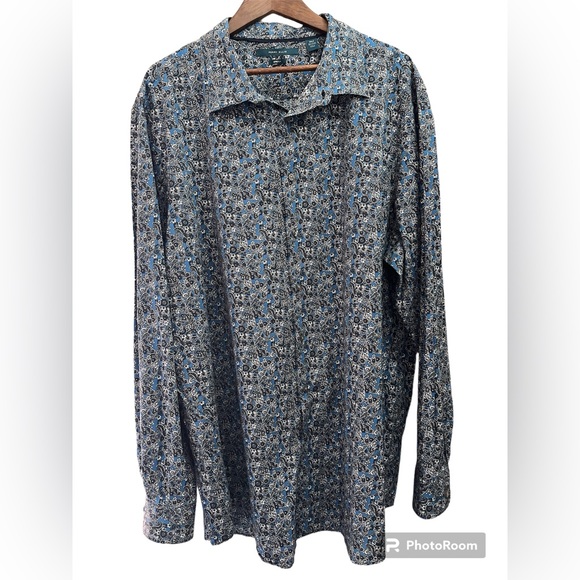 Perry Ellis | Shirts | Perry Ellis Mens 3xlt Blue White Floral Stretch ...